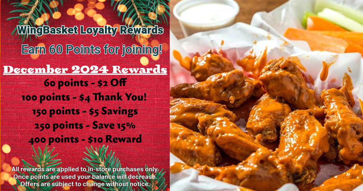 Buffalo wings with rewards offer for joining in 2024. - WingBasket